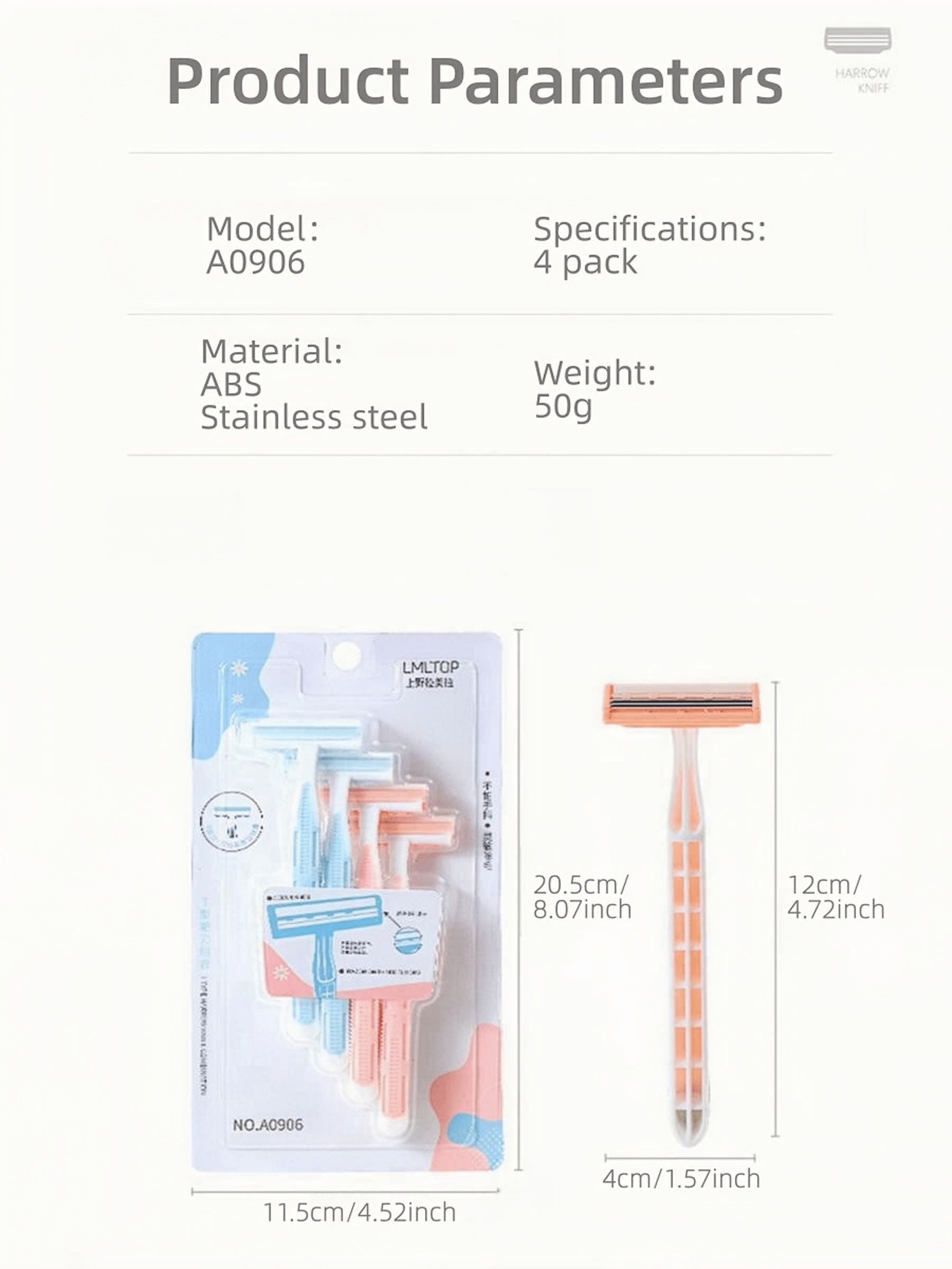 1 pack of four blue and orange rake-type shaving knives, suitable for ...