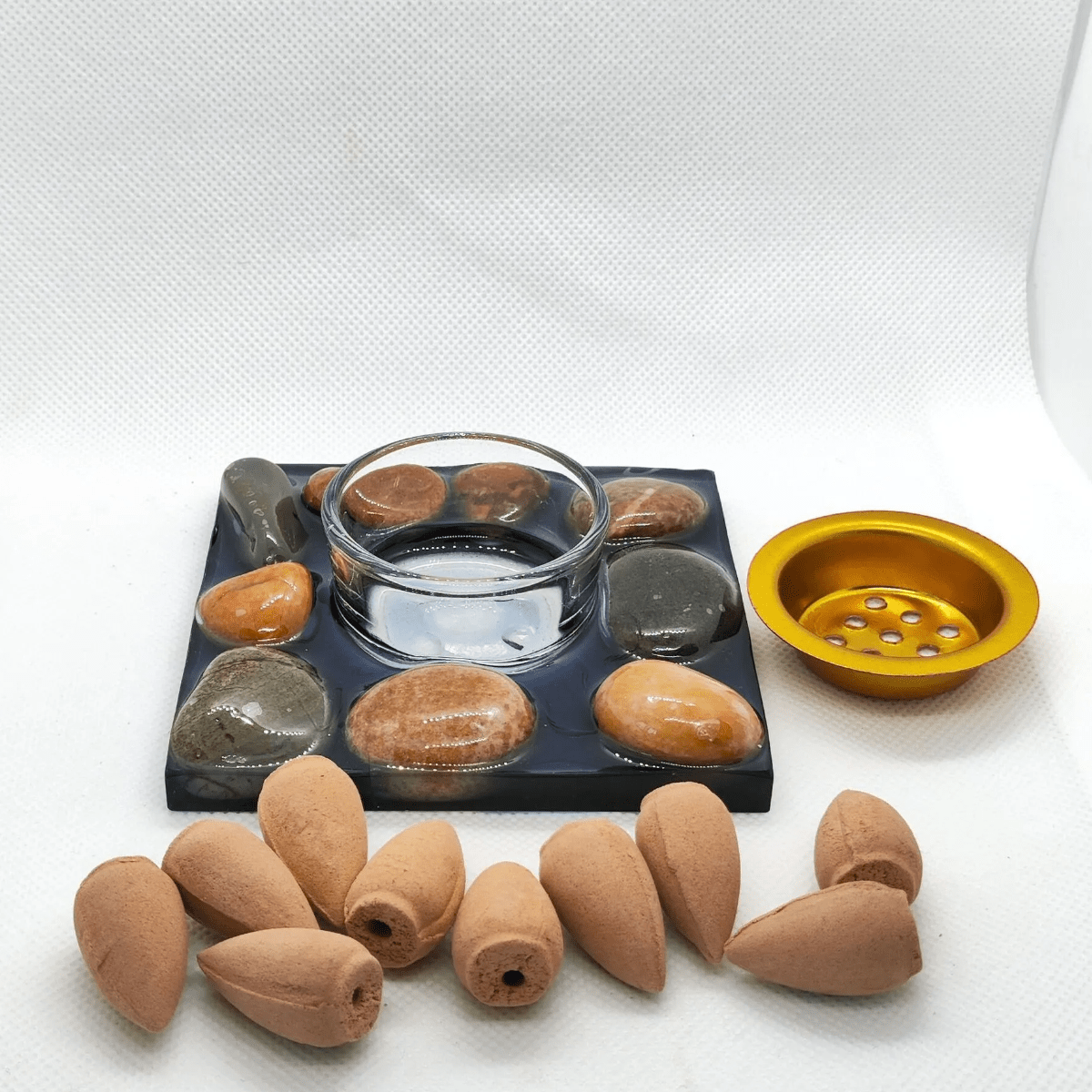 Black Stone Square Handmade Drip Gel HD Resin Incense Burner comes with ...