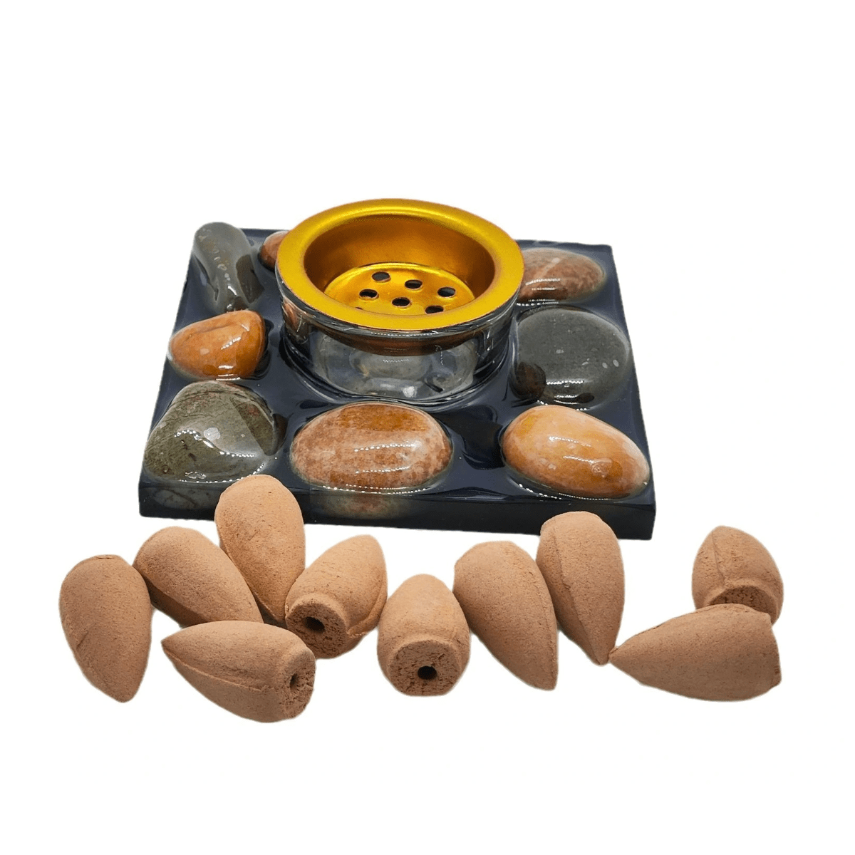 Black Stone Square Handmade Drip Gel HD Resin Incense Burner Comes With ...