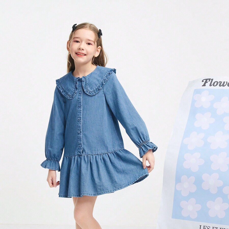 Balabala Tween Girl Dress Spring And Autumn Cute Large Lapel Long ...