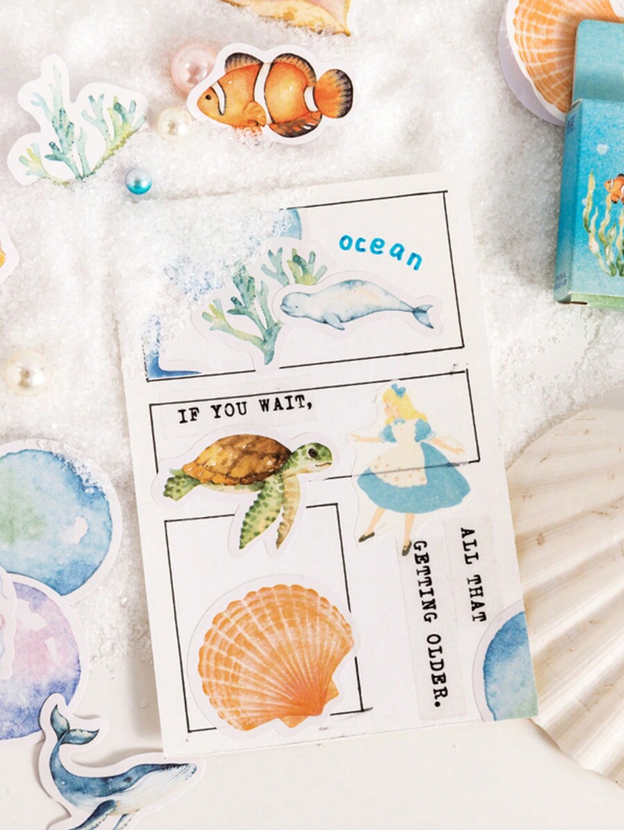 1box 46pcs Ocean Themed Stickers Including Sea Stars, Seahorses, Pearls ...