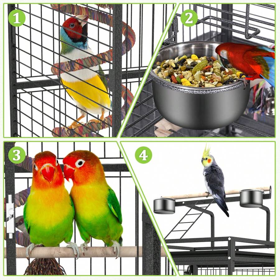 61'' Bird Cage, Bird Flight Cages with Rolling Stand & Bottom Tray ...