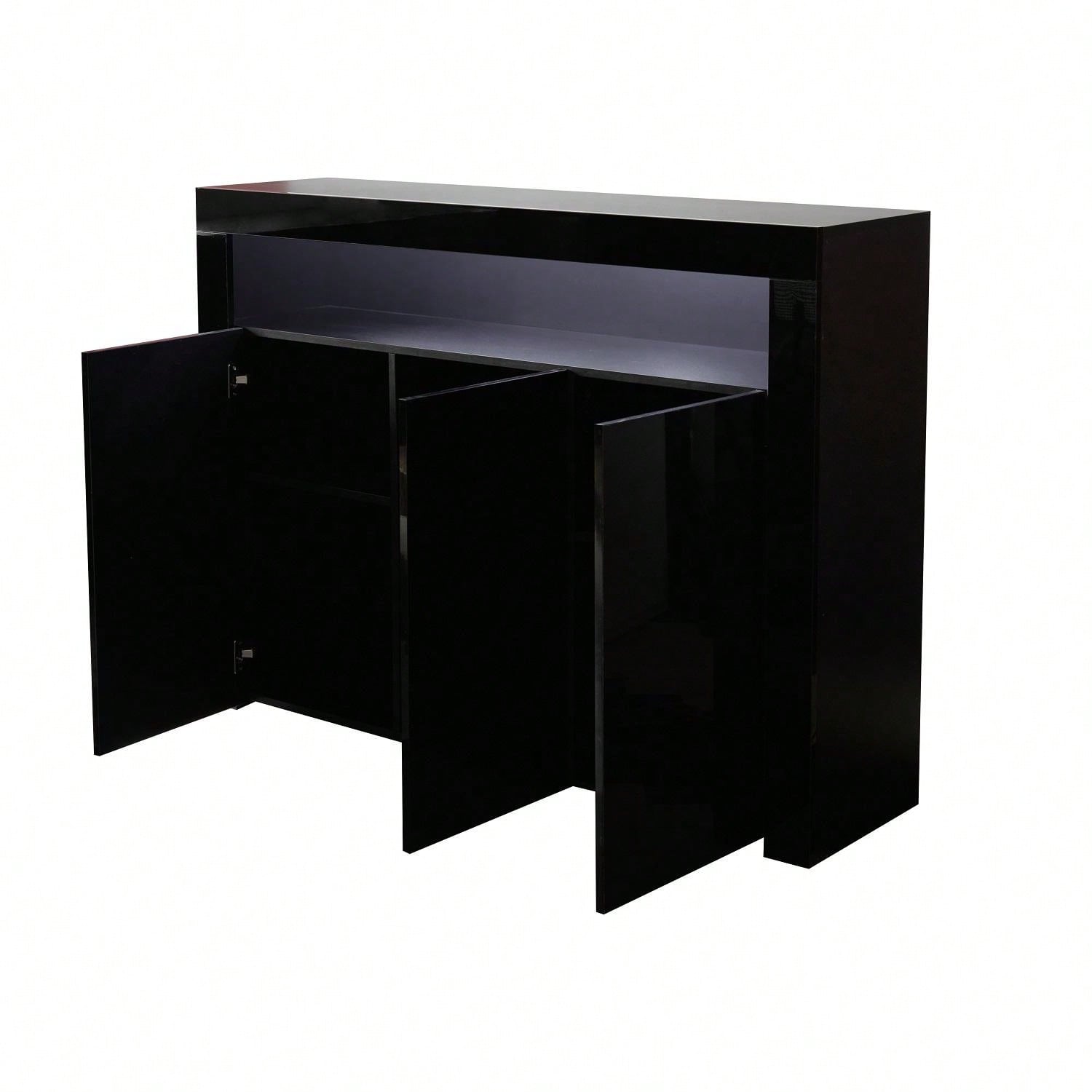 Living Room Sideboard Storage Cabinet Black High Gloss with LED Light ...