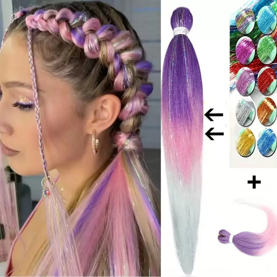 Pre streched Braiding Hair within Sparkling Tinsel Hair Extensions Soft ...