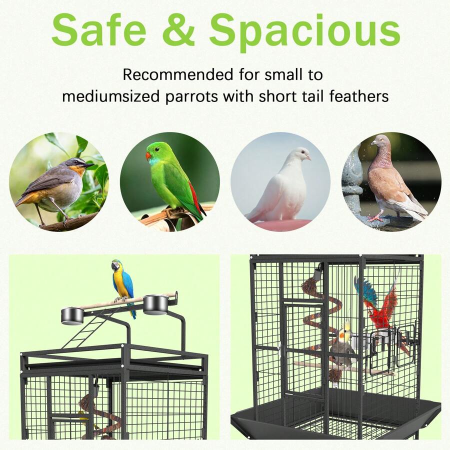 61'' Bird Cage, Bird Flight Cages with Rolling Stand & Bottom Tray ...