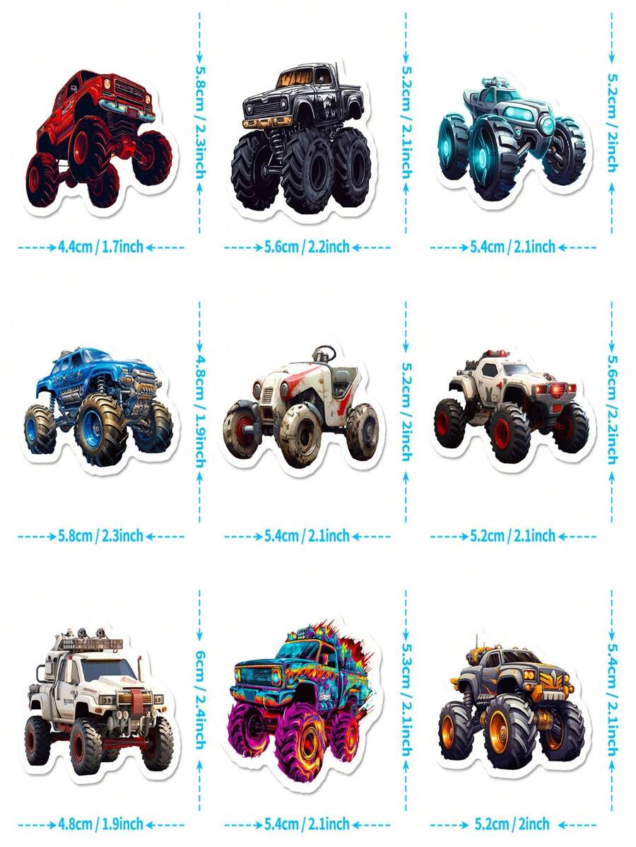 50 Sheets/pack Monster Truck & Cartoon Car & Big Foot Car Pattern Pp ...