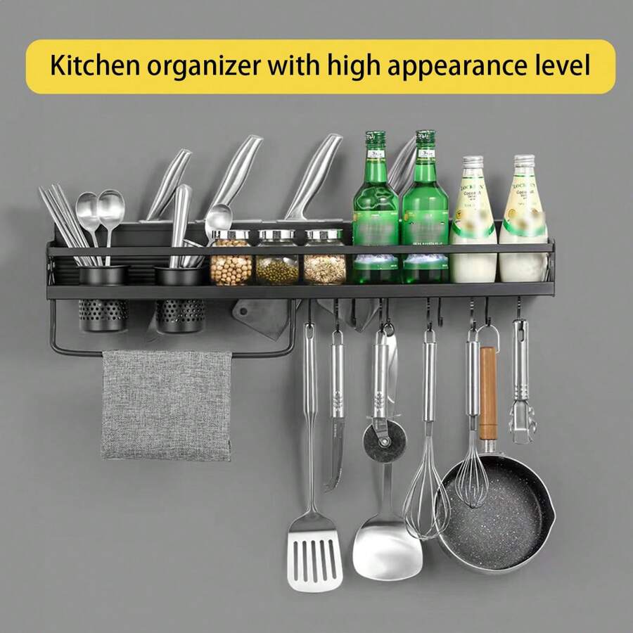 1pc black Seasoning Rack With Hook, Kitchen Storage Rack ...