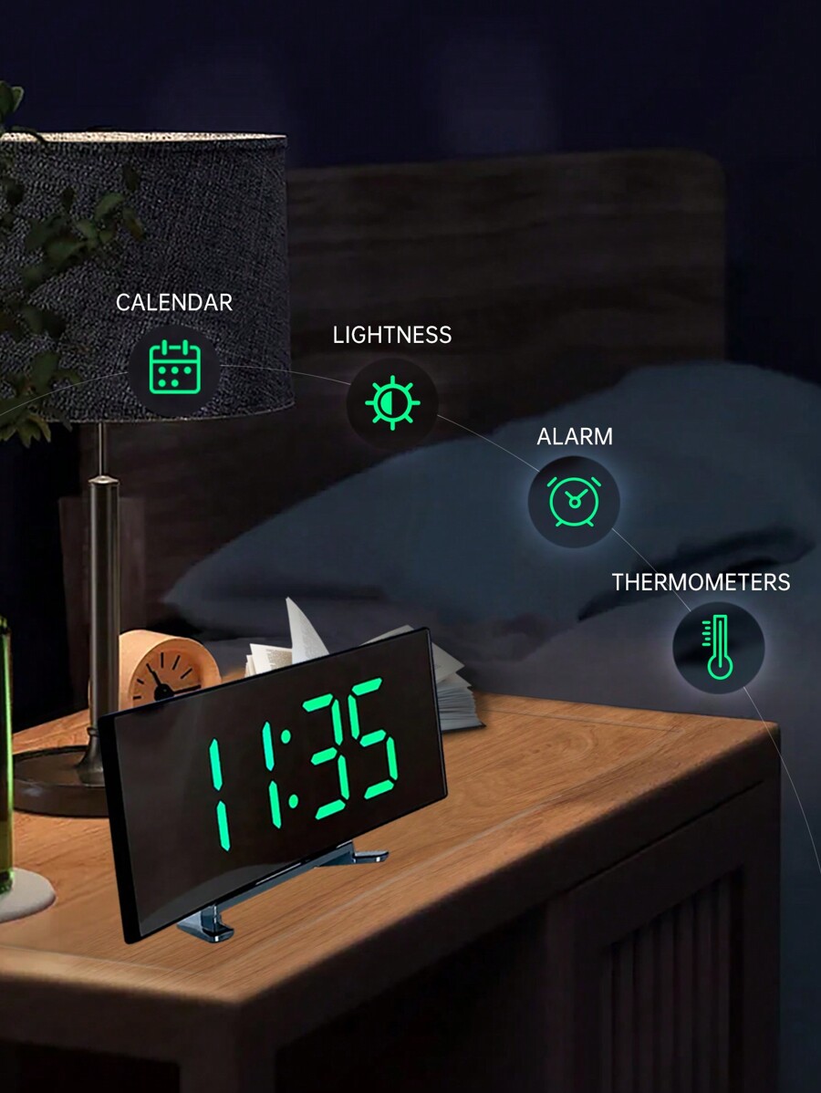 Creative Curved Screen Electronic Clock With Large Led Display, Mirror ...