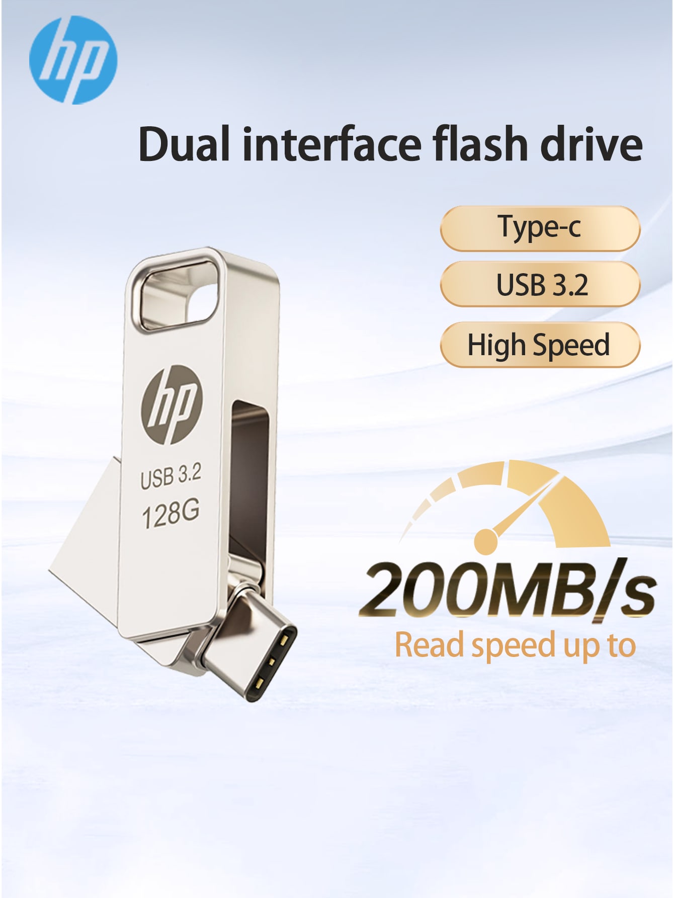 Unidad Flash Hp Usb3.2, Unidad Usb 2 En 1 Tipo Usb Type-c, Velocidad De Lectura De Hasta 200mb/s ...