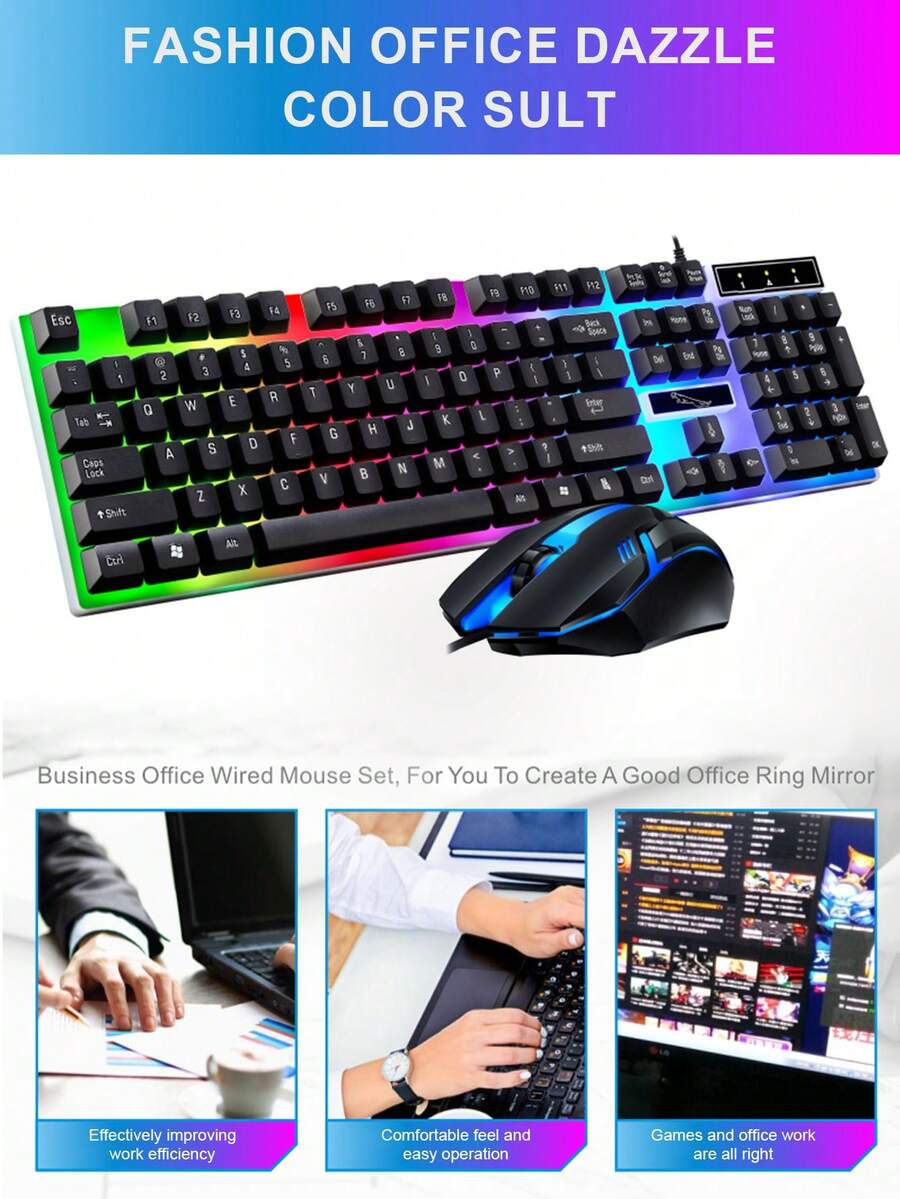 Cool Illuminated Gaming Keyboard And Mouse Set, Wired Mechanical ...