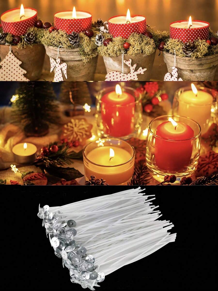 100pcs Smokeless Candle Wicks 10cm Pre-Waxed Cotton Core Wicks With ...