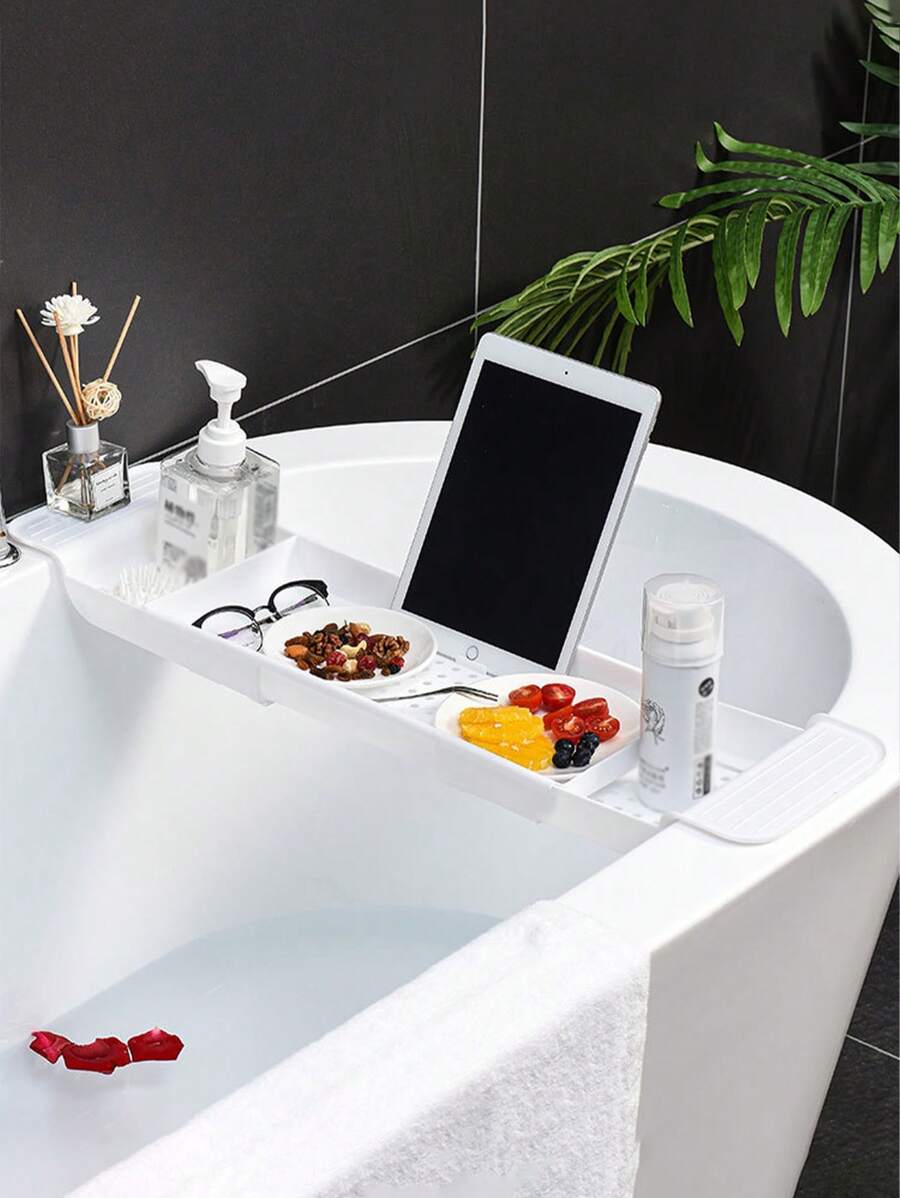 1pc Extendable Bathtub Shelf, Plastic Bathtub Storage Rack ...