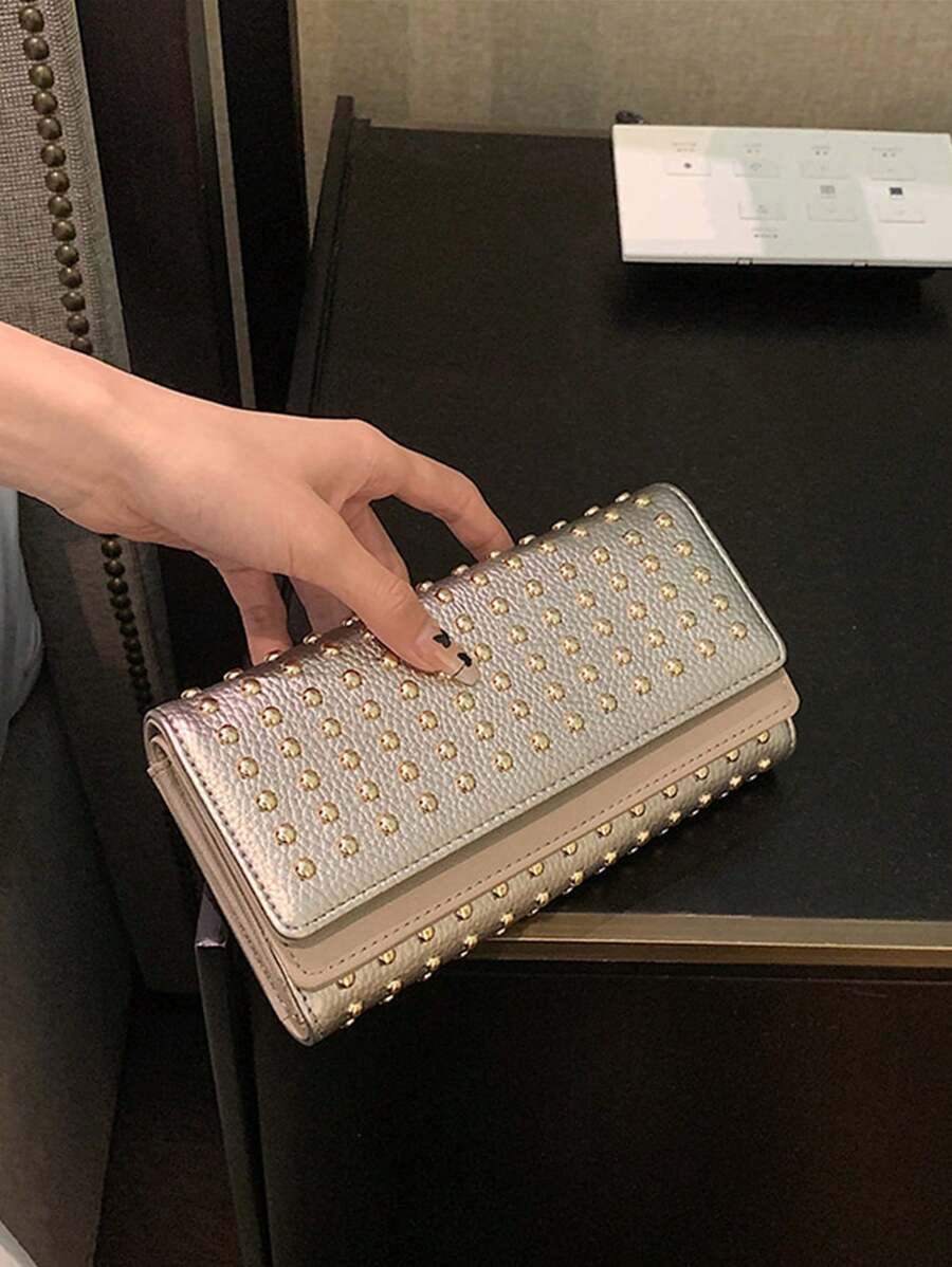 Rivet Decorated Vintage Three Fold Women For Women Wallet Purse Wallet ...