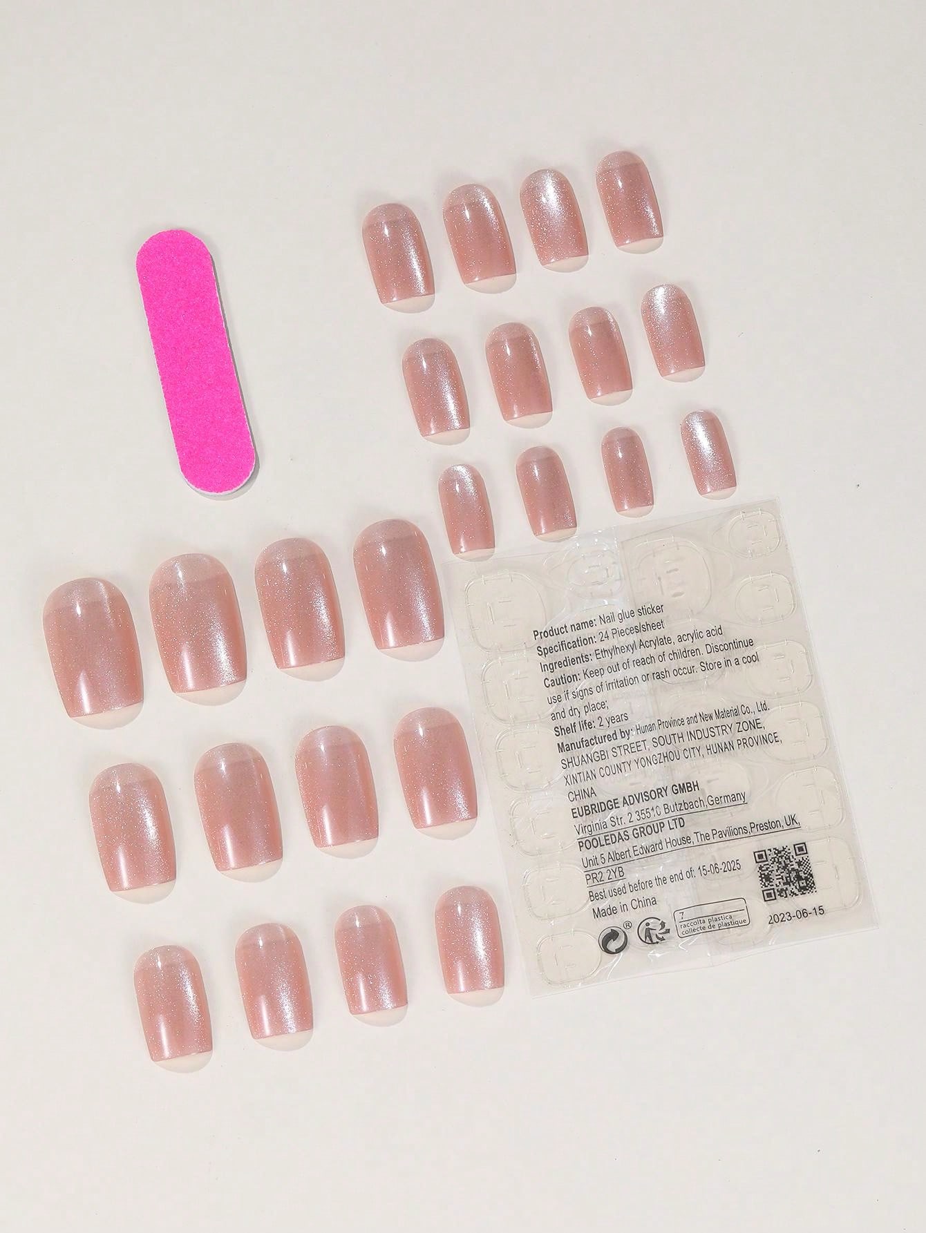 24pcs Pink Resin Stone Cat Eye Effect Full Cover Acrylic Press On False ...