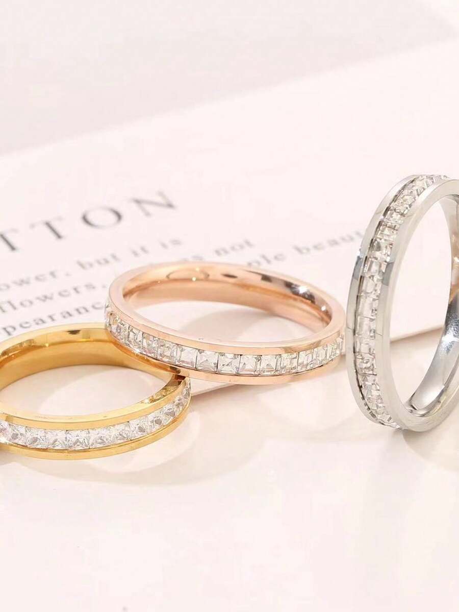 Minimalist Fashionable Women's Stainless Steel Full Stars Ring Embedded ...