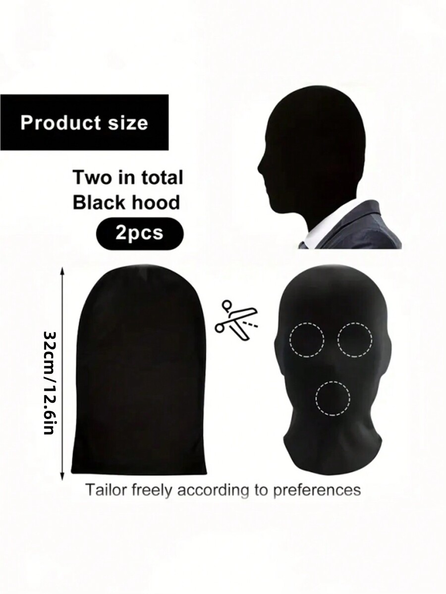 2PCS Full Face Mask Black,Cosplay Spandex Hood For Unisex Cloth | SHEIN USA