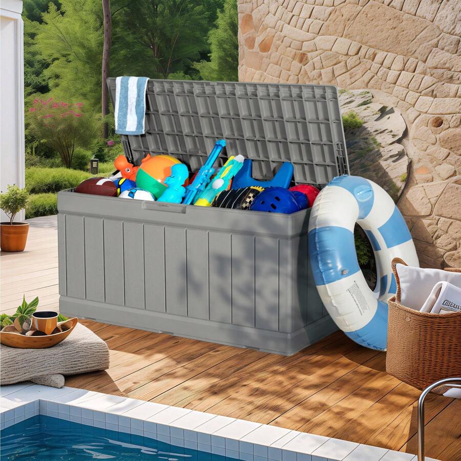 Rankok 88 Gallon Resin Deck Box Lockable Outdoor Waterproof Storage Box ...