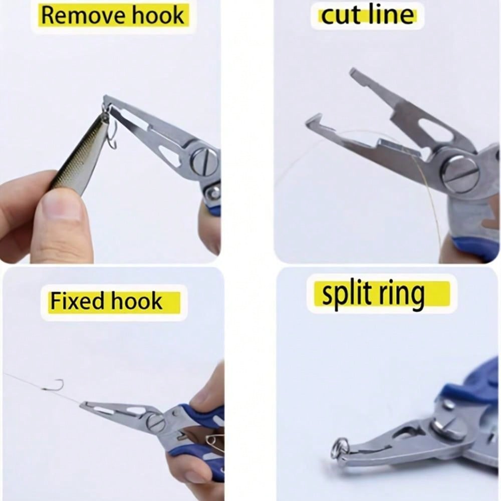 Stainless Fishing Pliers with Split Ring Cutter and Tether Combo ...
