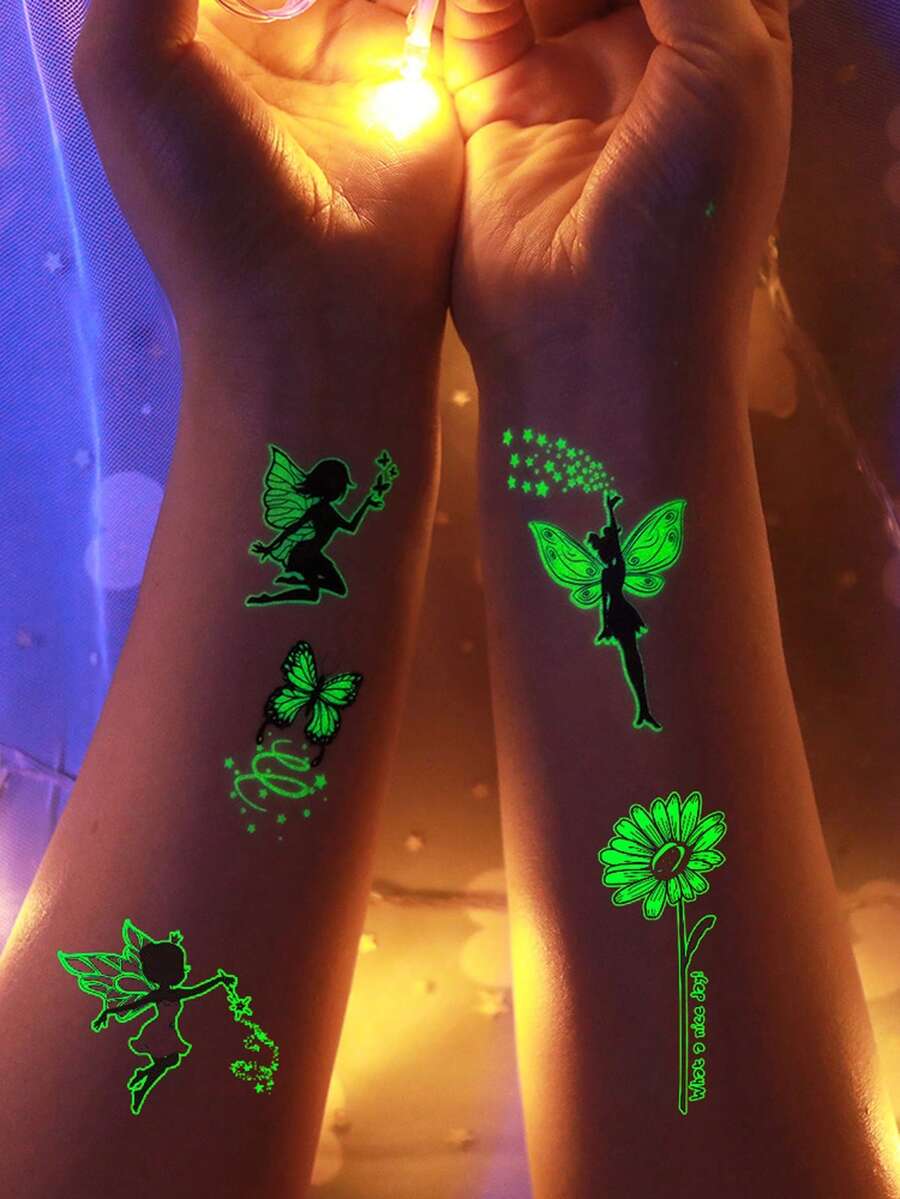 12 Sheets Luminous Temporary Tattoos for Hand, Fluorescent Butterfly ...