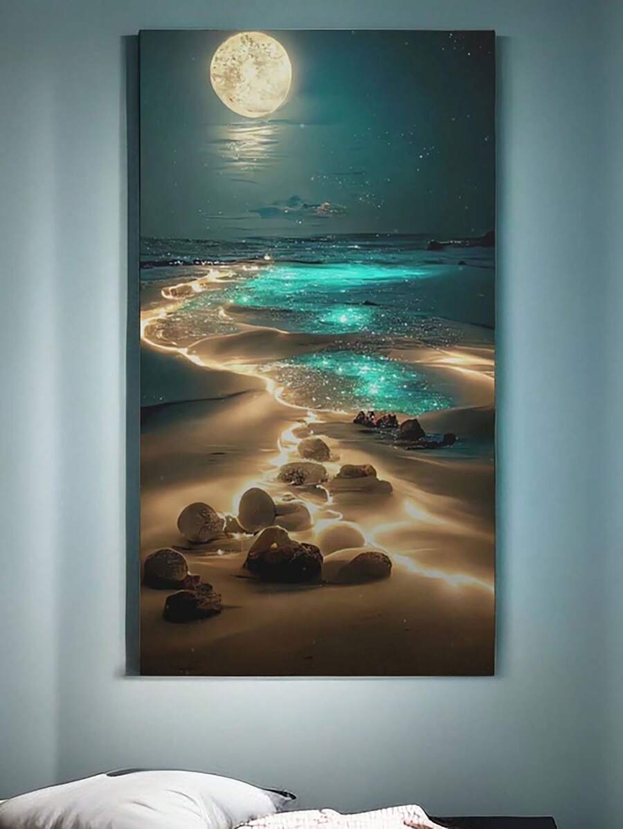 5D DIY Diamond painting Beautiful glowing beach in the moonlight ...