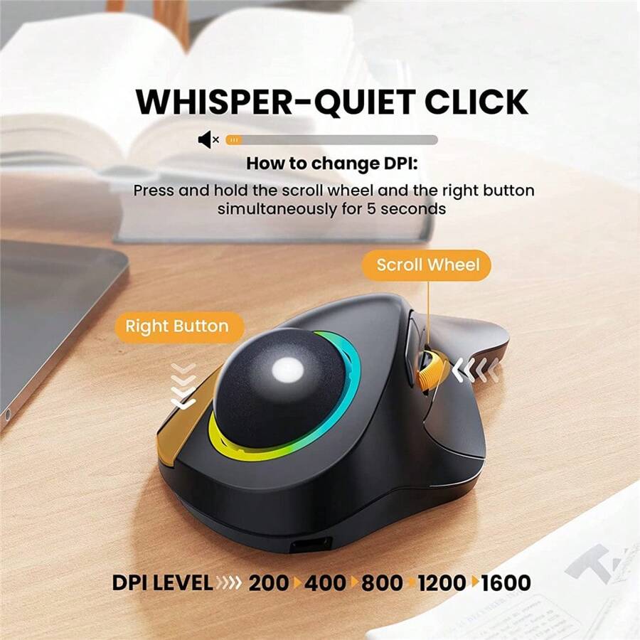 JOMAA RGB Backlit Wireless Trackball Mouse Wireless 2.4G Rechargeable ...