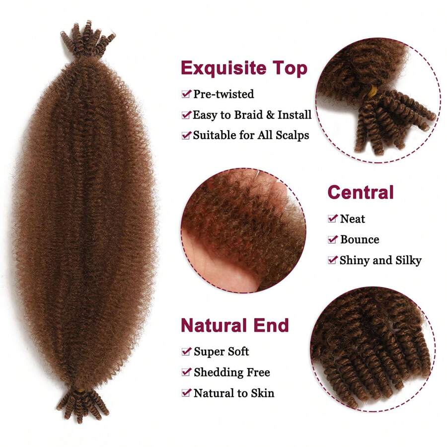 24 Inch Afro Twist Synthetic Crochet Braids Hair,1 Packs Brown Springy ...