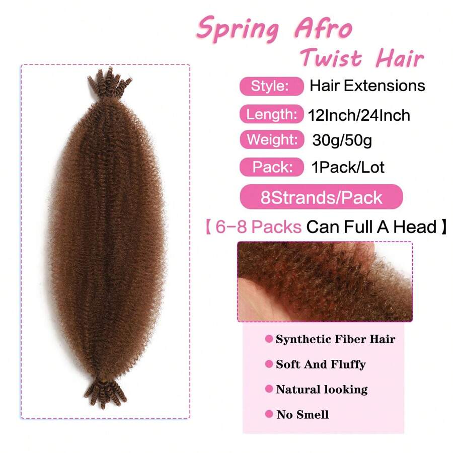 24 Inch Afro Twist Synthetic Crochet Braids Hair,1 Packs Brown Springy ...