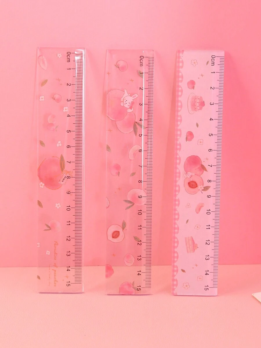 5pcs Cute Peach Pattern Ruler, Random, 15cm Transparent Ruler For ...