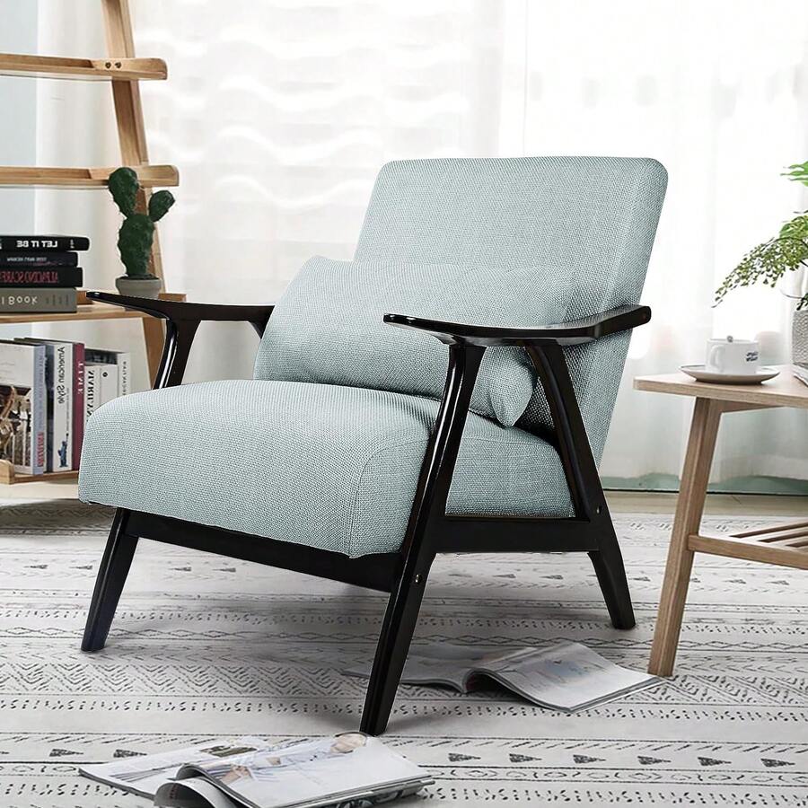 Mid Century Modern Accent Chair, Single Fabric Lounge Reading Armchair ...