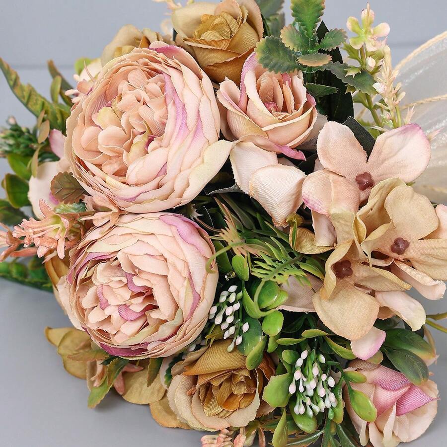 1pc Bride Or Bridesmaid Handheld Bouquet With Peonies & Roses ...