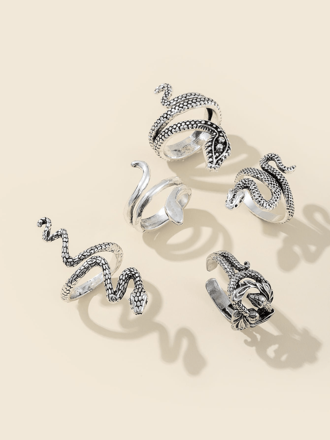 5 Set Snake Set Ancient Silver Rings | SHEIN Malaysia