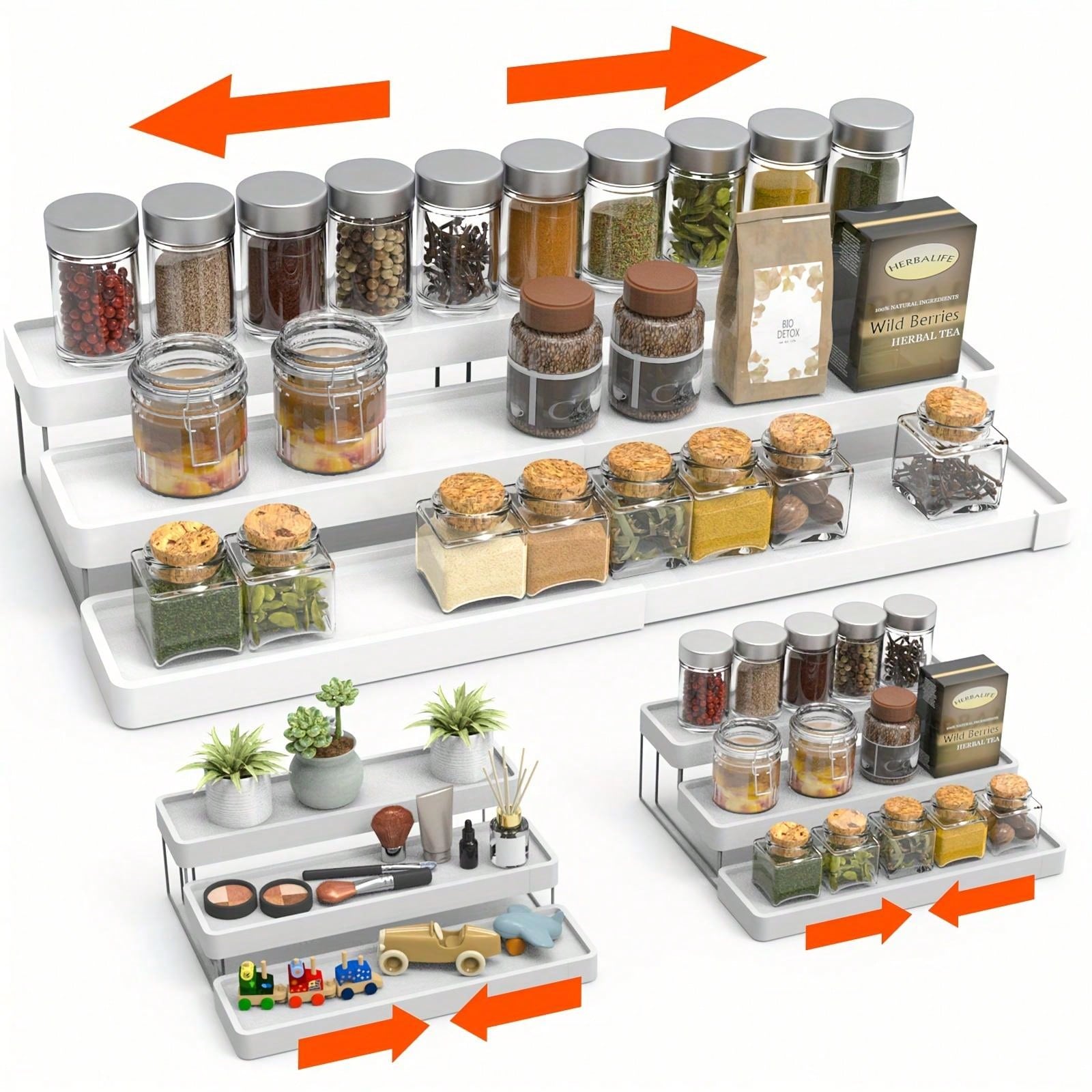 Adjustable Spice Rack, 3 Tier Plastic Sauce Seasoning Organizer Easy ...