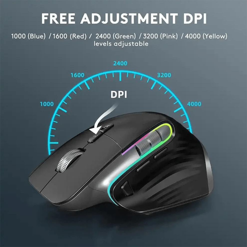 JOMAA RGB Wireless Mouse Ergonomic for Laptop Rechargeable 5 DPI 2.4G ...