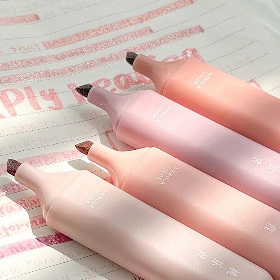 Flexible Wide-Line Anti-Smudge Highlighter Pens, 4pcs/Set, Aesthetic ...