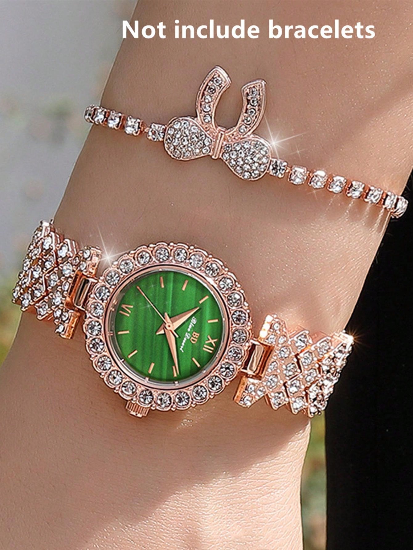 1pc Fashionable Alloy Round Luxury Rhinestones Rose Gold Women's Watch ...