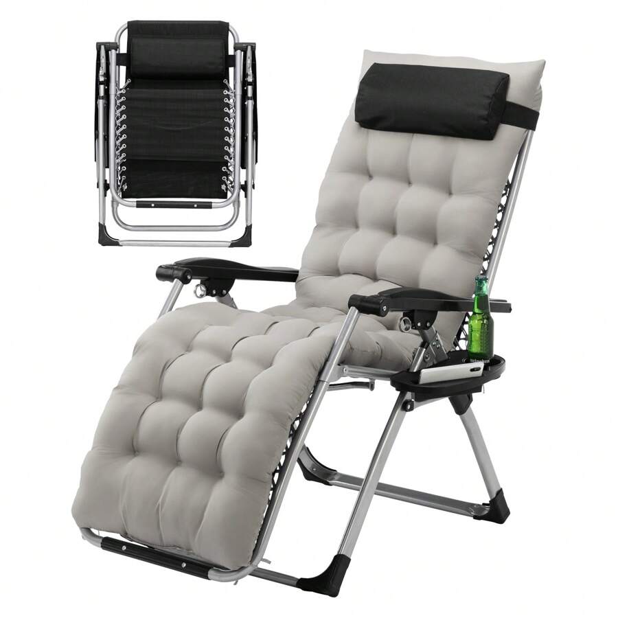 Folding Chair with Pad, Patio Chairs with Pillow and Utility Tray ...