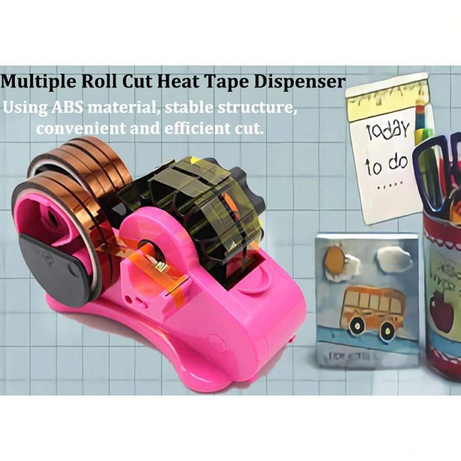 One Pink Multi-Functional Tape Dispenser With Dual Rolls And Cutting ...