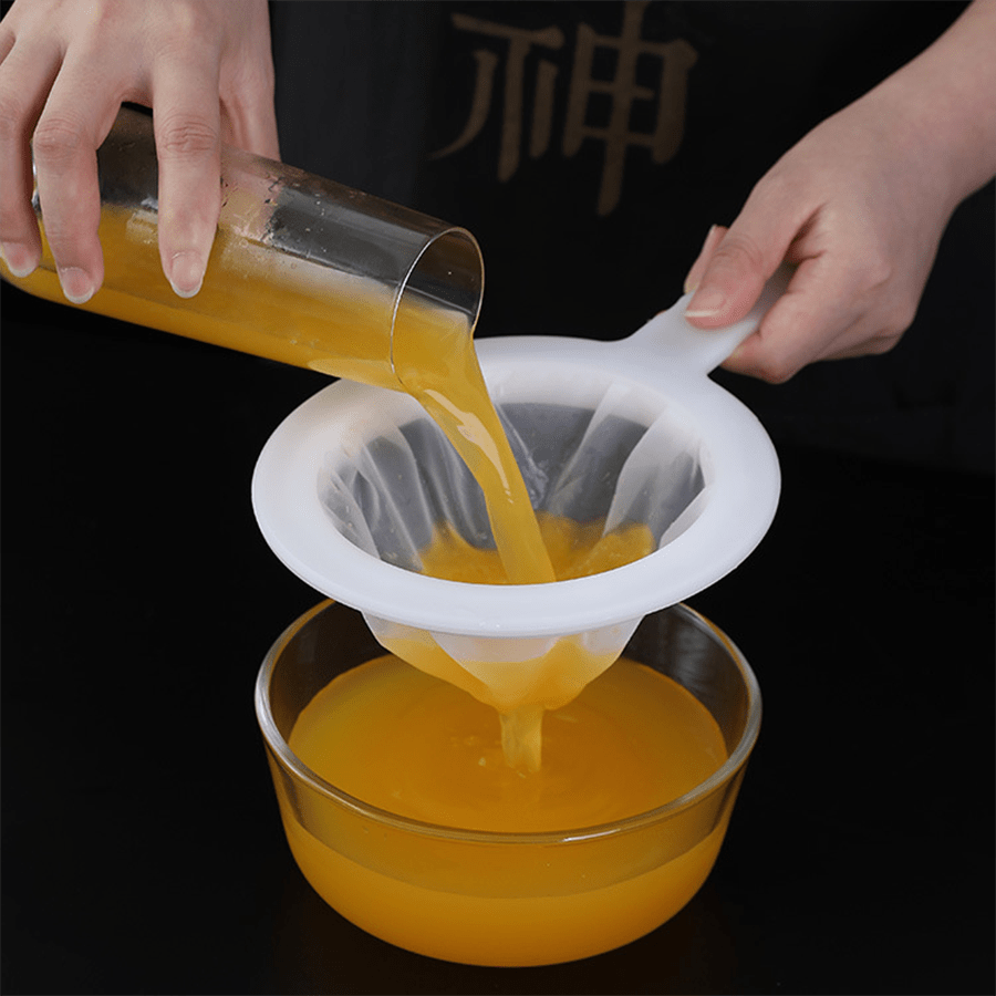 A white ladle, modern plastic round soya-bean milk filter screen batter ...