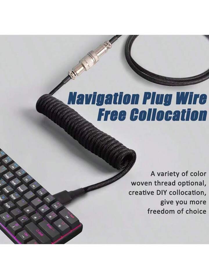 1 Set of 2-Section Black Detachable USB A to TYPE-C Gaming mechanical ...