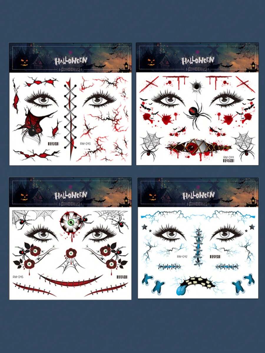 Halloween Horror Face Tattoos Sticker, Various Design, Pack, Scar ...