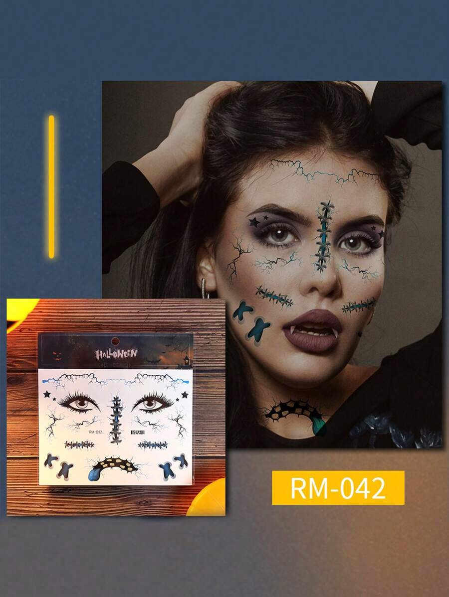 Halloween Horror Face Tattoos Sticker, Various Design, Pack, Scar ...