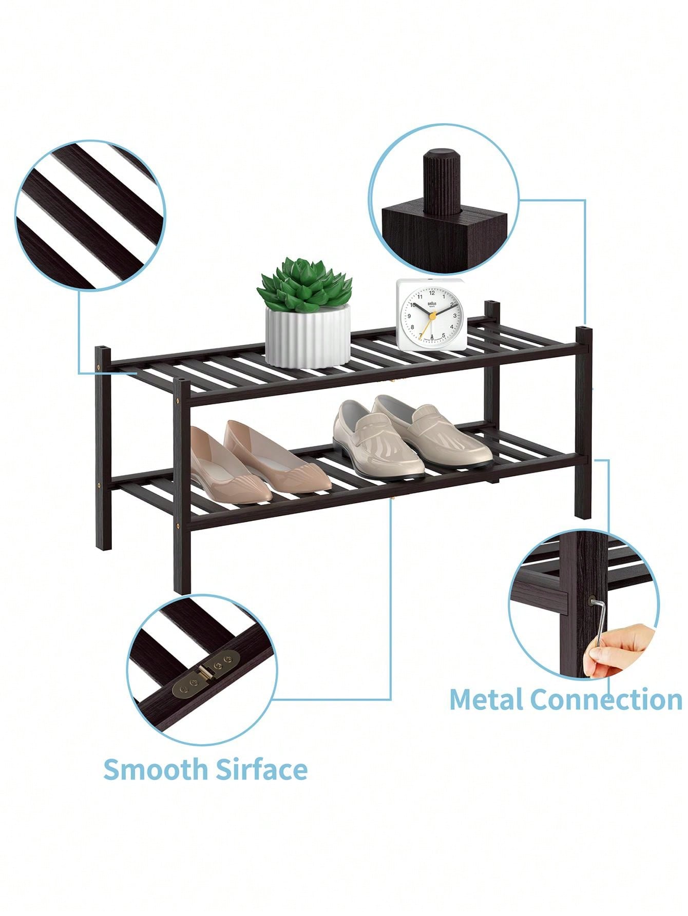 Estante De Zapatos Natural De Bambú - Estante De Almacenamiento ...