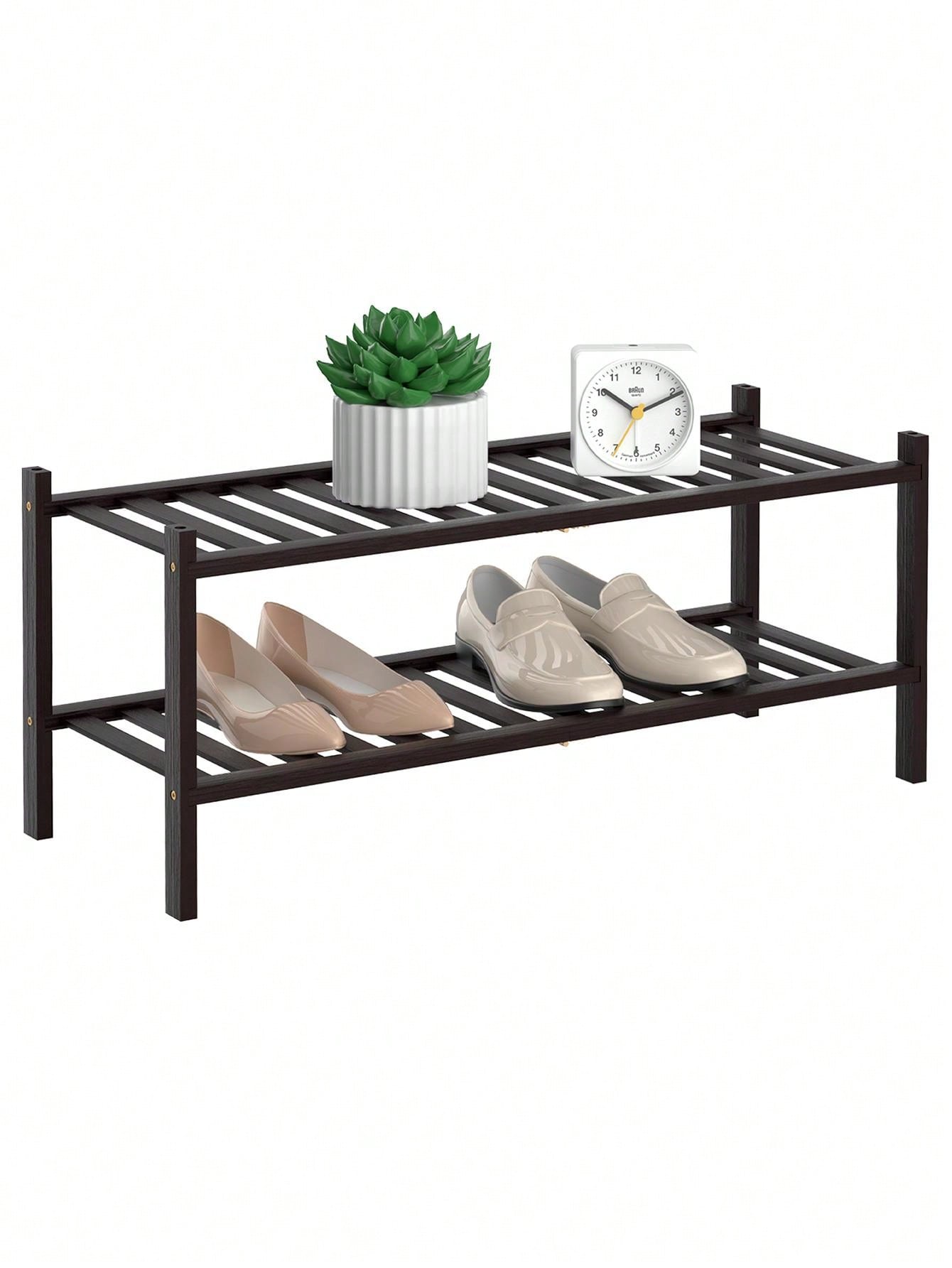 Collapsible Natural Bamboo Shoe Rack - Stackable Storage Shelf With ...