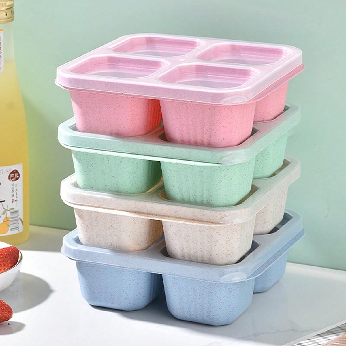 Candy-colored Divided Bento Box With Four Compartments For Snacks ...
