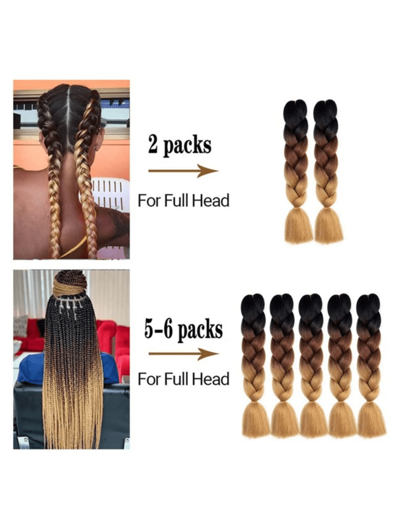 24-Inch Ombre Purple & Blue Synthetic Fiber Box Braids High-Temperature ...