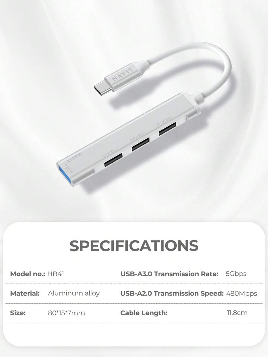 havit HAVIT 4-in-1 USB-C to USB Hub HB41, 4-Port USB Hub, High Speed ...