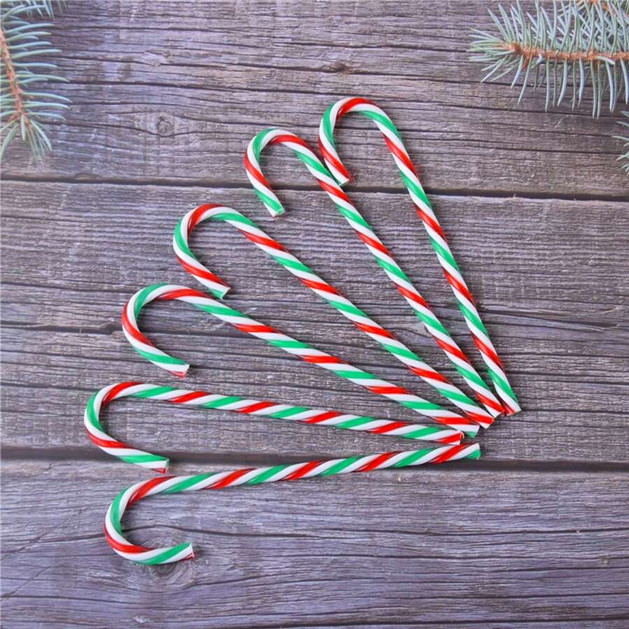 1set(6pcs) Christmas Red, Green & White Stripe Candy Cane Decoration ...