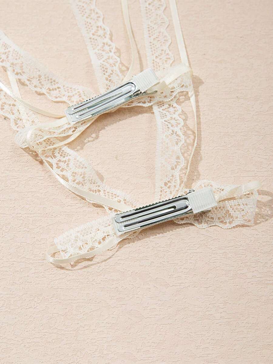 2pcs Women's Lace & Fine Ribbon Bow Hair Clips, Sweet & Lovely Hair ...