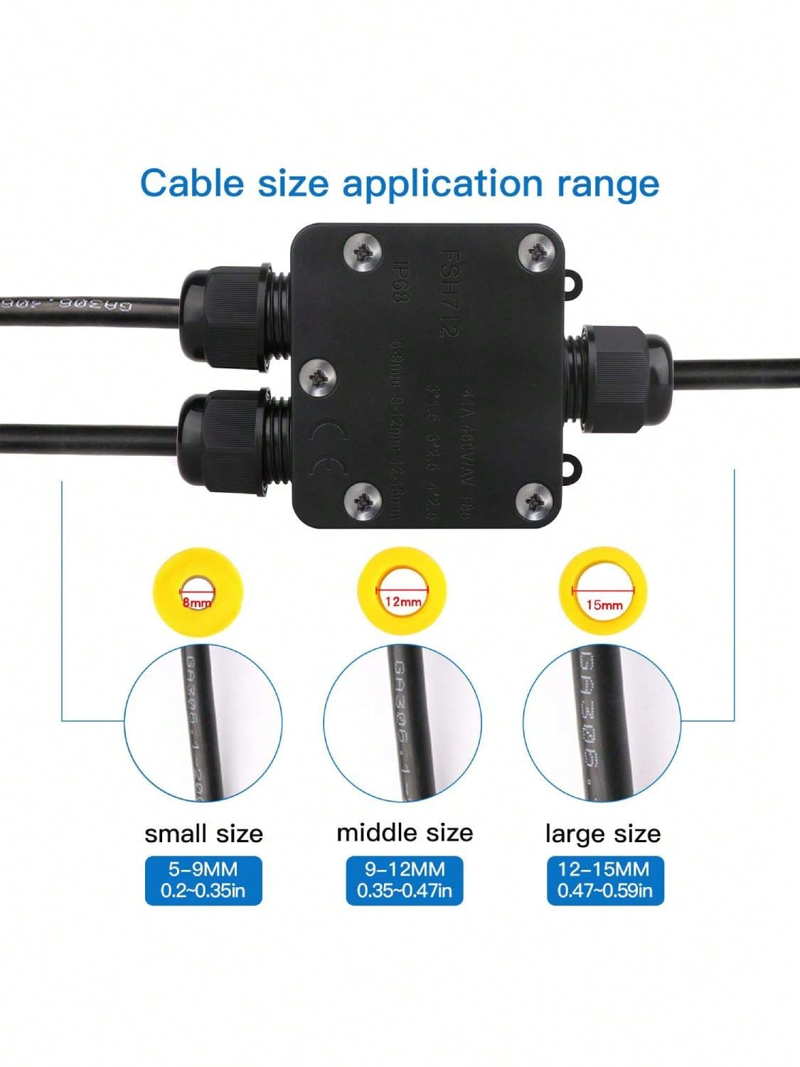 3-way Waterproof Junction Box, Black Pc Material Outdoor Lighting Cable ...