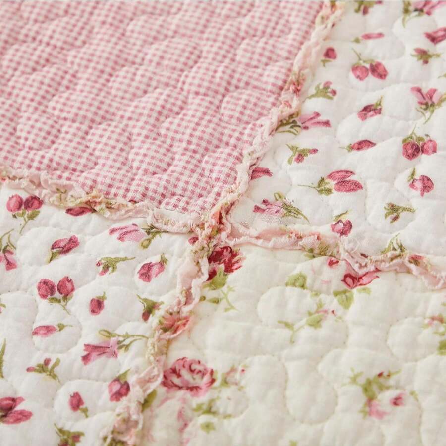 Brandream Pink Rose Floral Patchwork Quilts Cotton Queen Size Quilted ...